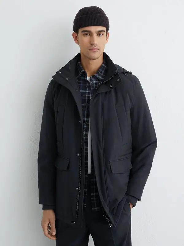 REISS Hooded Zip-through Padded Coat - Navy