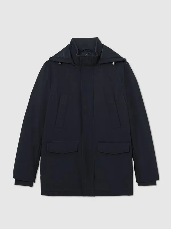 REISS Hooded Zip-through Padded Coat - Navy