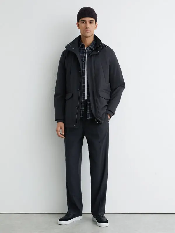 REISS Hooded Zip-through Padded Coat - Navy