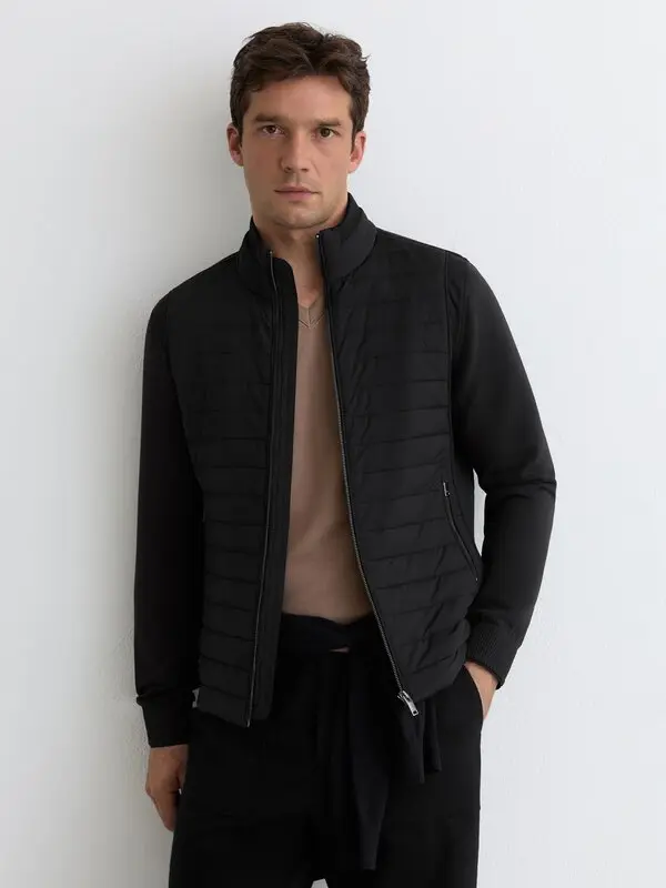 REISS Asher Hybrid Interlock-jersey Quilted Jacket