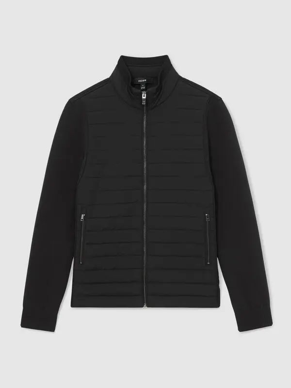 REISS Asher Hybrid Interlock-jersey Quilted Jacket