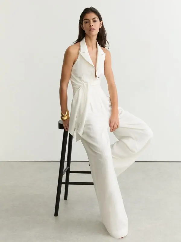 REISS Taya Tie-front Wide-leg Jumpsuit - Ivory Cream