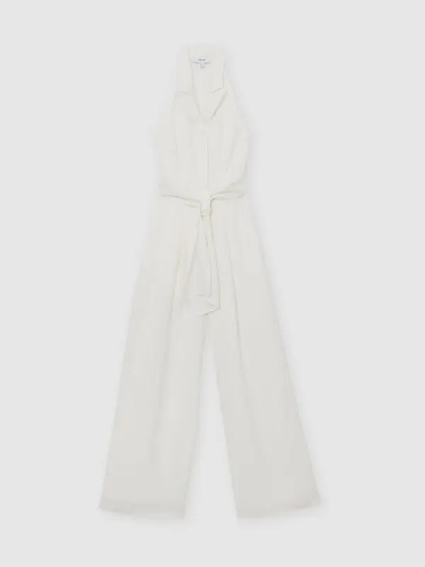 REISS Taya Linen Wide-leg Jumpsuit - Ivory