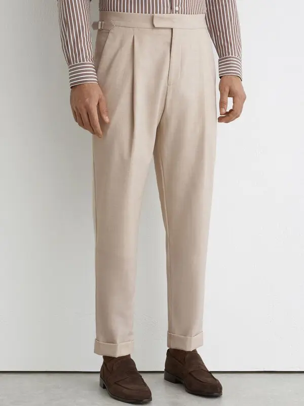 REISS Belmont Tapered-fit Side-adjuster Suit Trousers With Wool - Stone