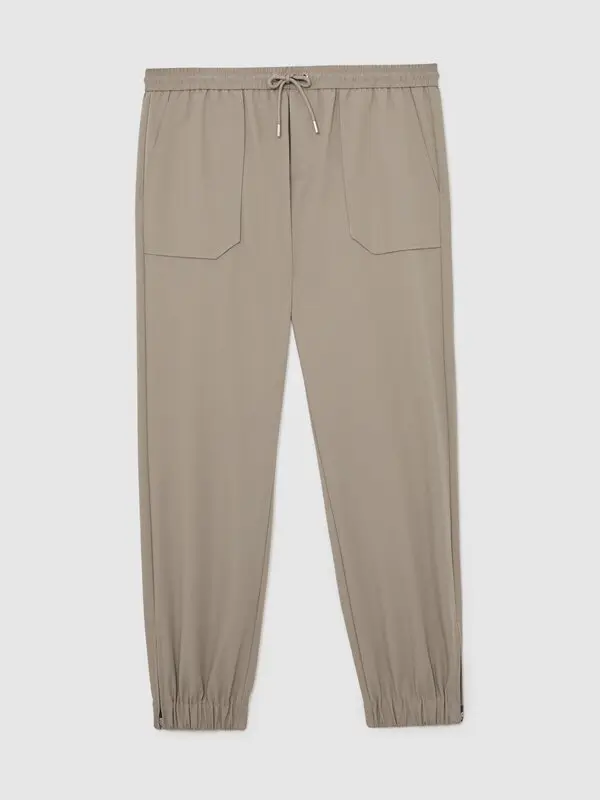REISS Ascend Technical Cuffed Trousers - Taupe Brown