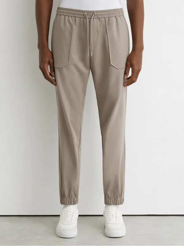 REISS Ascend Technical Cuffed Trousers - Taupe Brown