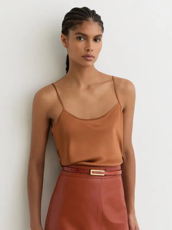REISS Corey Silk Cami Top - Rust Orange