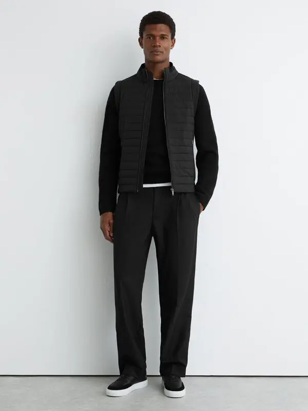 REISS Quilt And Knit Zip-through Gilet - Black