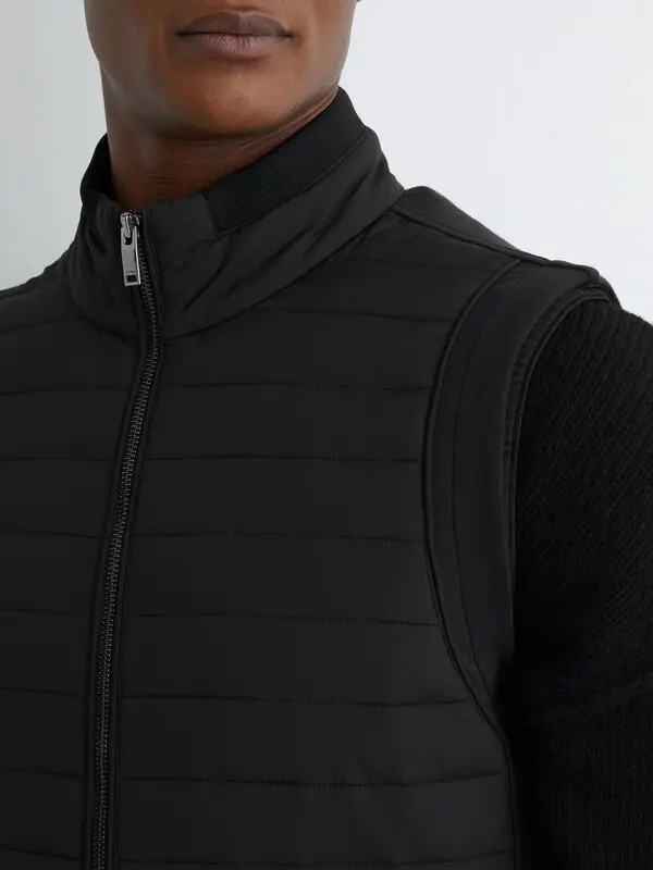 REISS Quilt And Knit Zip-through Gilet - Black