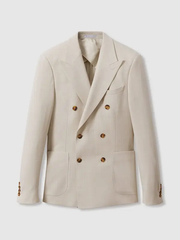REISS Belmont Tailored Fit Double-breasted Suit Jacket With Wool - Stone