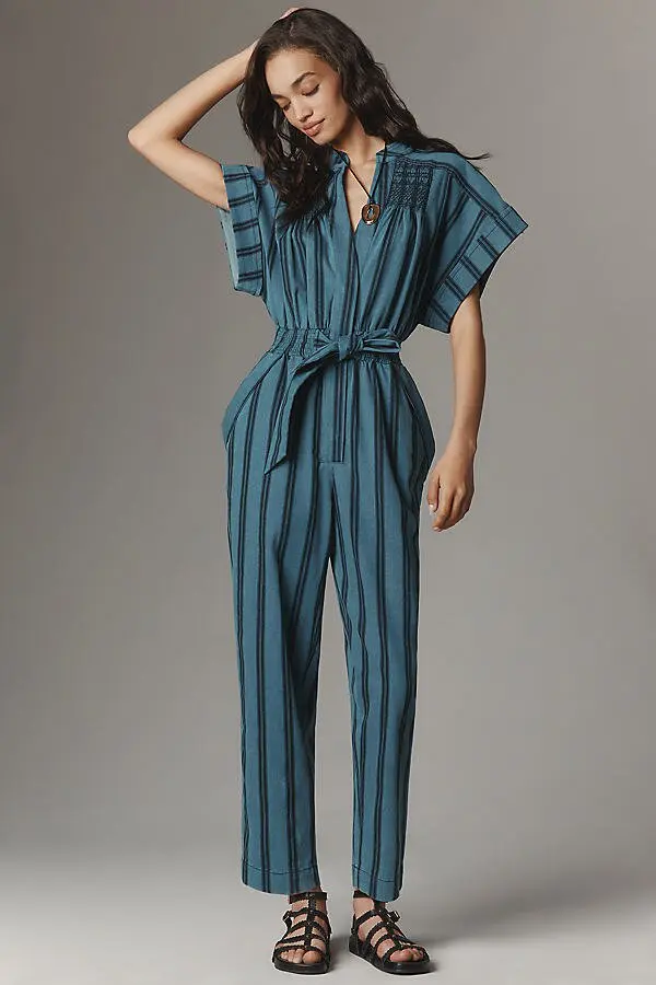 HOPE FOR FLOWERS BY TRACY REESE Belted Denim Jumpsuit - Blue Stripe