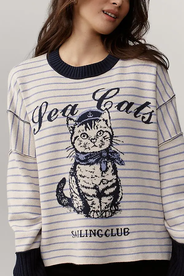 Maeve Logan Long-sleeve Crew-neck Pullover - Sea Cats