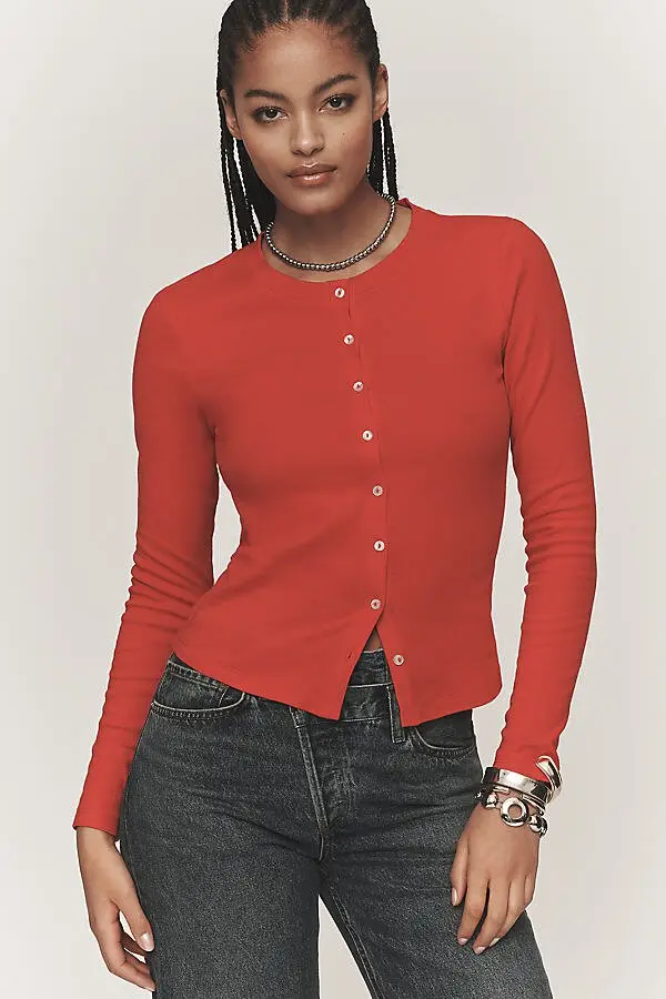 Maeve Cotton Blend Fitted Knit Cardigan Top