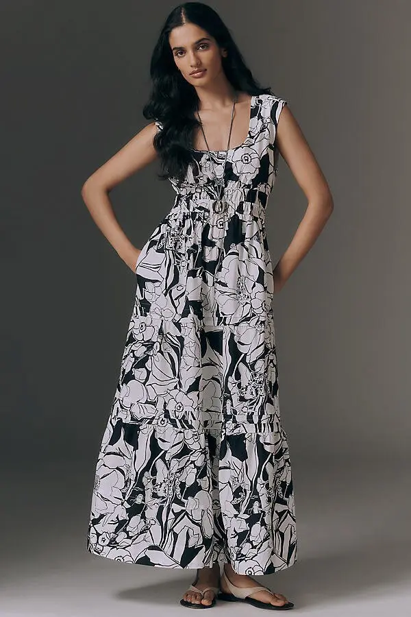 Anthropologie Somerset Sleeveless Maxi Dress - Black & White Pattern
