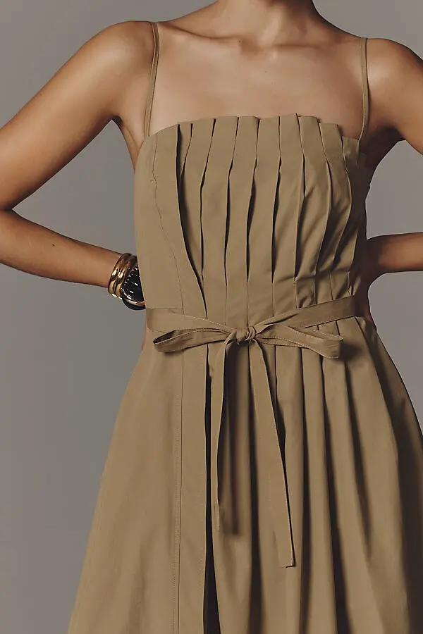anthropologie green pleated dress Maeve - Anthropologie Strapless Oliver Green Pleated MIDI Dress - Buttoned  Under Breast- Could Separate and Make a 2 Piece Set main image 1