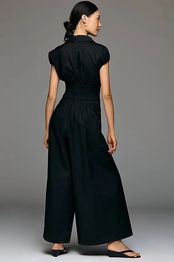 HUTCH Wide-leg Short-sleeve V-neck Jumpsuit