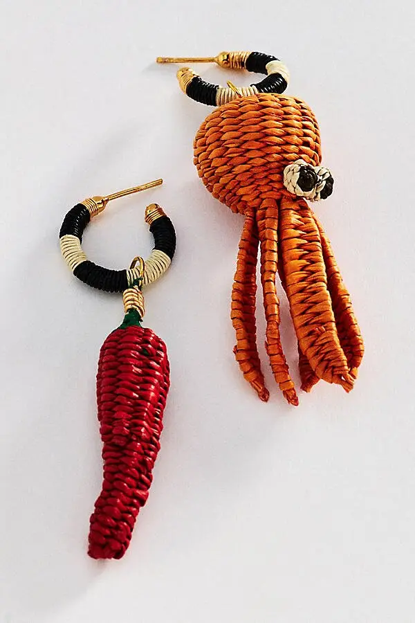 BAMBOLEIRA Clarte Hoop Earrings With Removable Charms - Octopus/chili