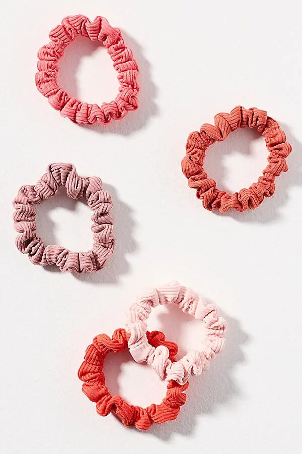 ODY Set Of Five Ribbed Hair Ties - Pink