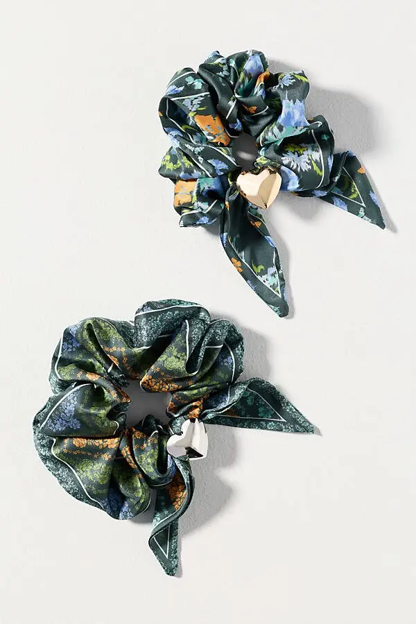 Anthropologie Scarf Hair Scrunchie - Blue Green Floral