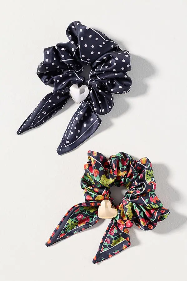 Anthropologie Scarf Hair Scrunchie - Fruit/navy Polka Dot