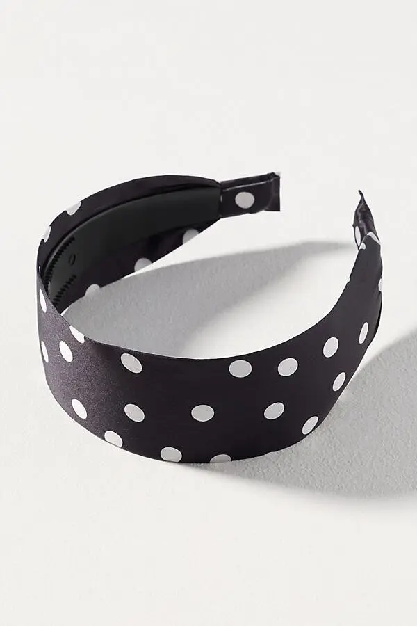 Anthropologie Wide Headband - Black & White Polka Dot