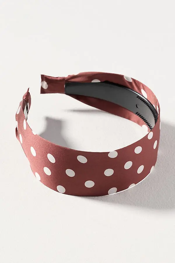 Anthropologie Wide Headband - Brown & White Polka Dot