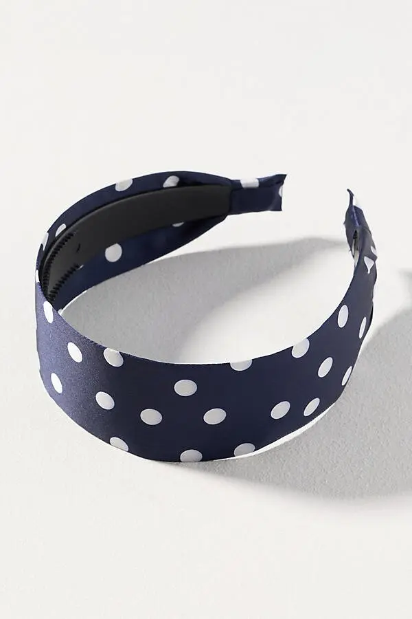 Anthropologie Wide Headband - Navy & White Polka Dot