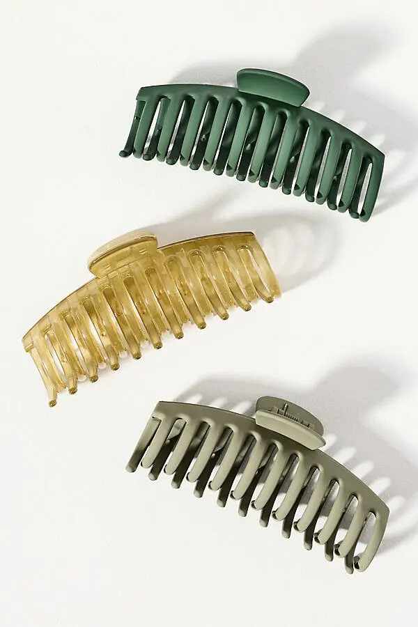 Anthropologie Claw Hair Clips Set Of 3 - Green
