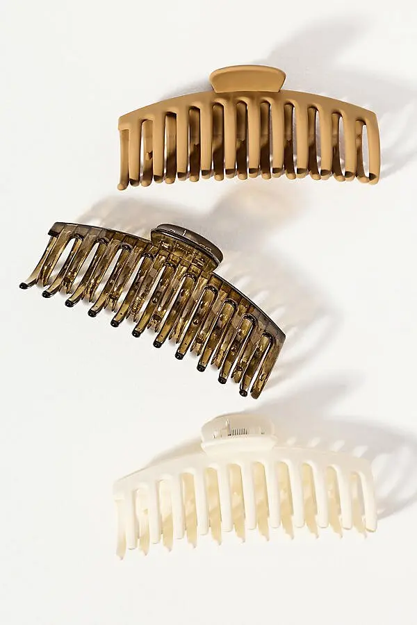 Anthropologie Claw Hair Clips Set Of 3 - Light Neutral