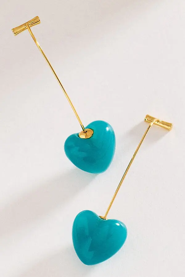 Anthropologie Icon Heart Drop Earrings - Teal