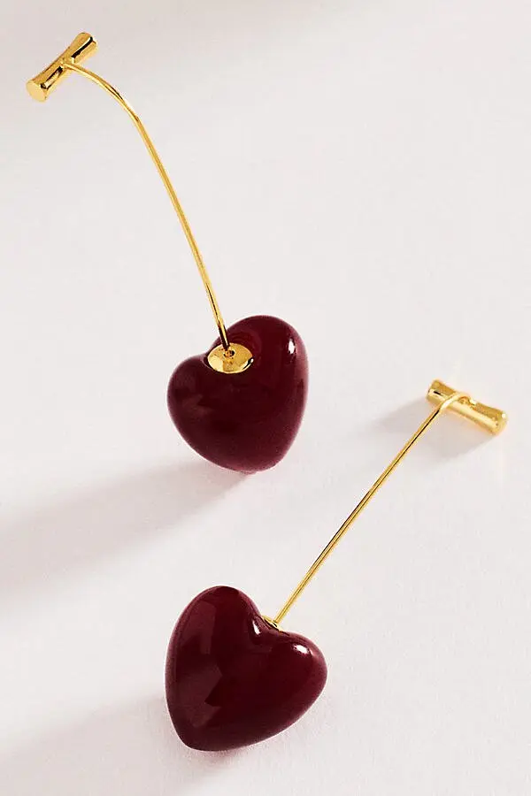Anthropologie Icon Heart Drop Earrings - Wine