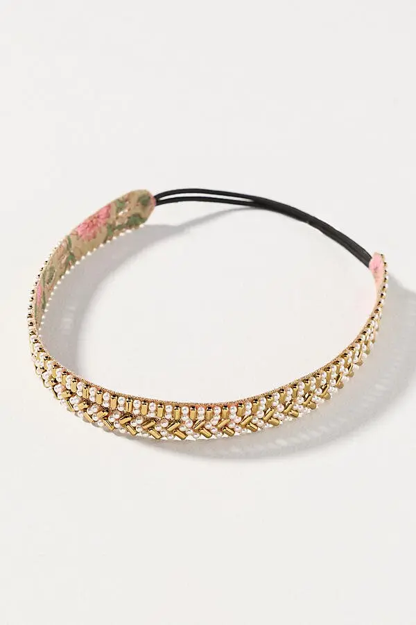 DEEPA Gurnani Lavos Beaded Headband - Gold