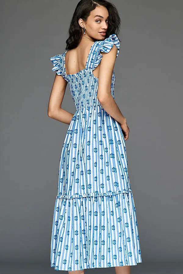 Anthropologie The Peregre Midi Dress - Blue & White Stripe | Editorialist