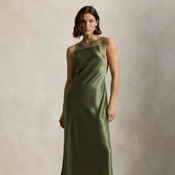 Ralph Lauren Satin Dress With Tulle Panels