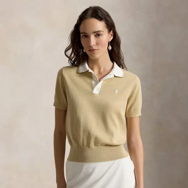 Ralph Lauren Cotton-blend Polo-collar Sweater - Dune Tan/white Splash