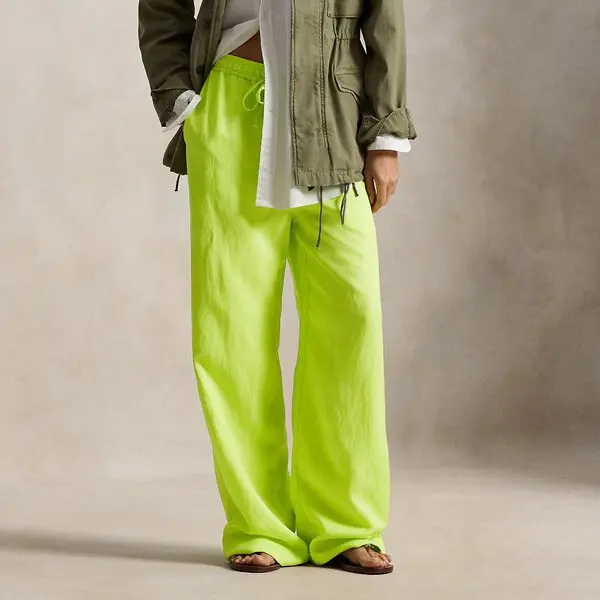 Ralph Lauren Twill Drawstring Wide-leg Pants - Peridot Green