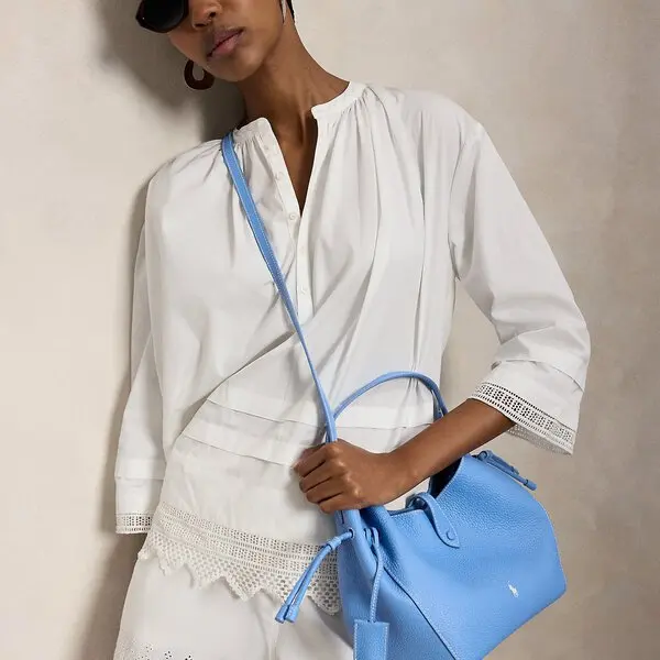 Ralph Lauren Polo Play Leather Drawstring Bag - Baby Blue