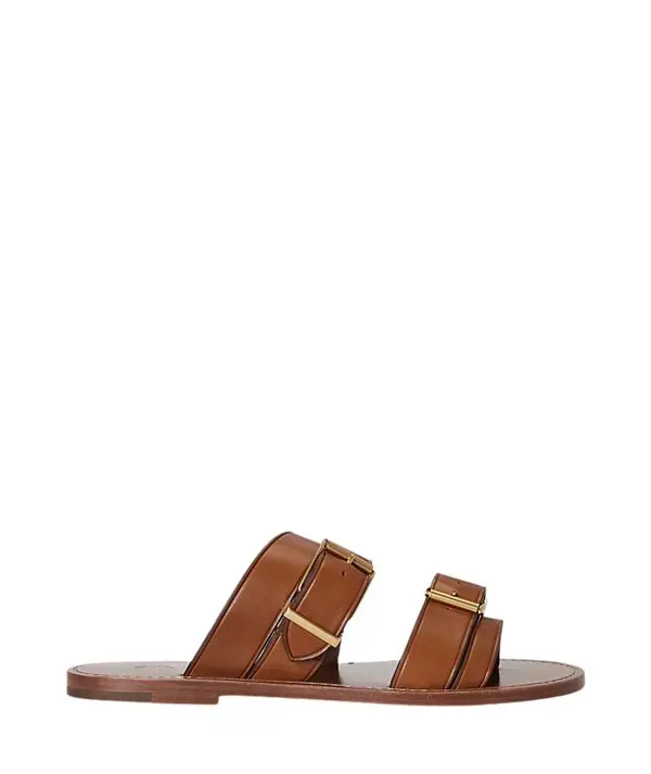 Ralph Lauren Buckled-strap Leather Slide Sandals - Cuoio