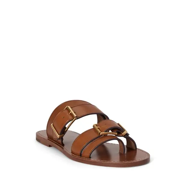 Ralph Lauren Buckled-strap Leather Slide Sandals - Cuoio