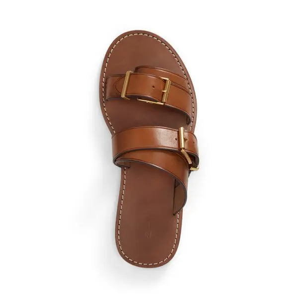 Ralph Lauren Buckled-strap Leather Slide Sandals - Cuoio