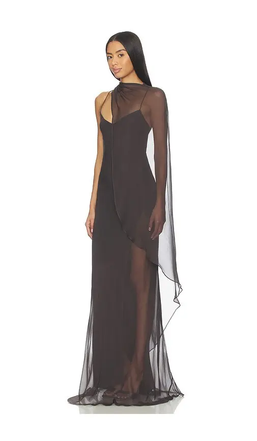 THE SEI Cami Gown With Cape And Slit - Charcoal