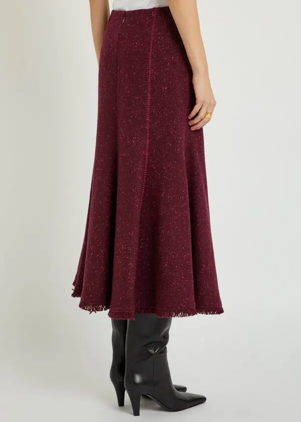 Gabriela Hearst Amy Speckled Wool And Cashmere-blend Midi Skirt - Bordeaux