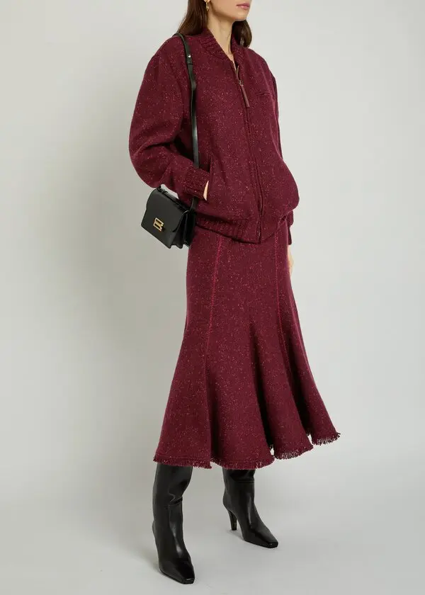 Gabriela Hearst Amy Speckled Wool And Cashmere-blend Midi Skirt - Bordeaux