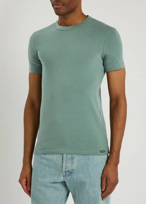 TOM FORD Crew-neck Stretch-cotton T-shirt - Teal