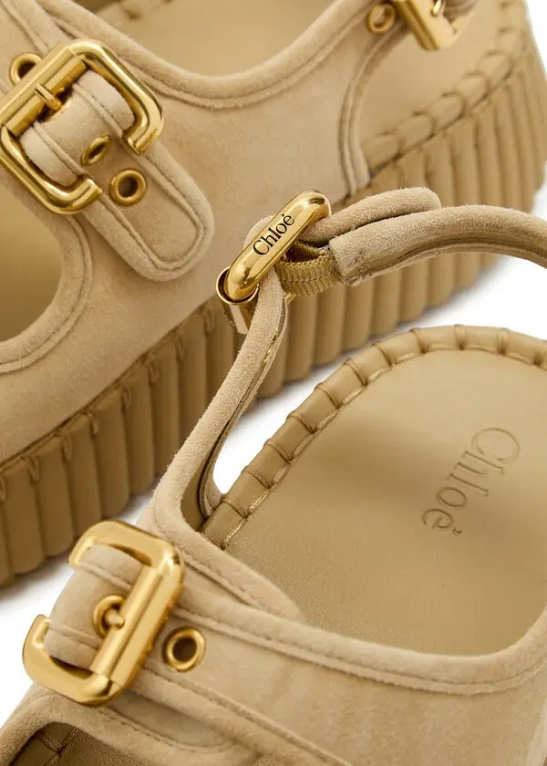 Chloé Whipstitched Suede Wedge Sandals - Sand