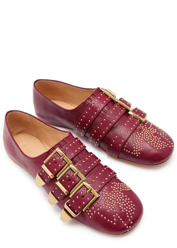 Chloé Susan Stud-embellished Grained Leather Flats