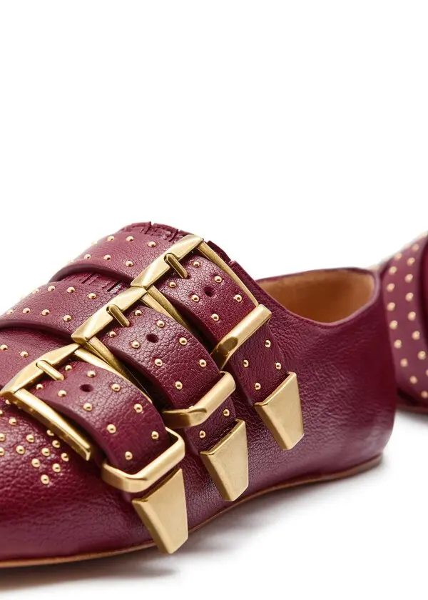 Chloé Susan Stud-embellished Grained Leather Flats