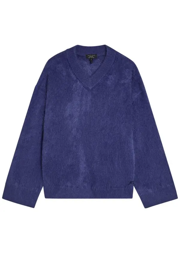 Rag & Bone Jada V-neck Brushed Cashmere Jumper - Blue