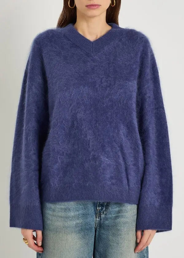 Rag & Bone Jada V-neck Brushed Cashmere Jumper - Blue