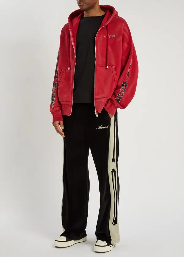 Amiri Bones Appliquéd Velour Track Pants